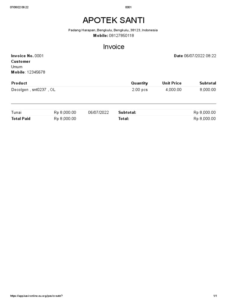 Apotek Santi: Invoice | PDF