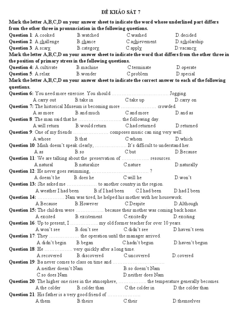 English Language Proficiency Exam: Comprehension and Vocabulary ...