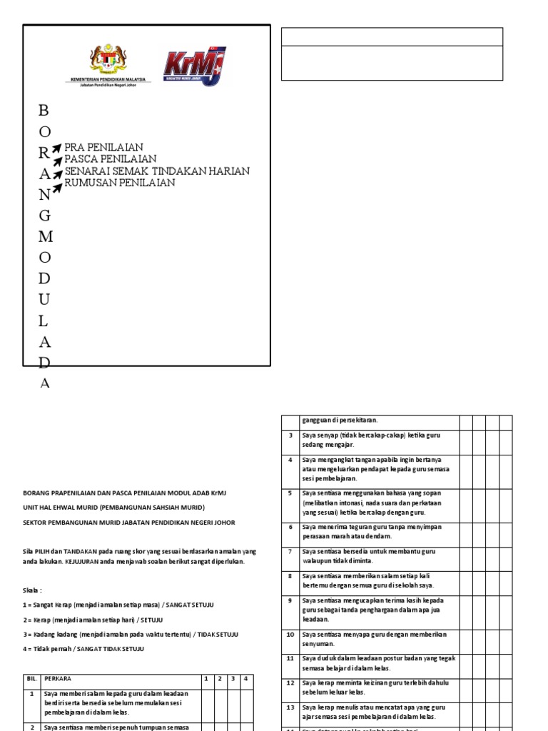 BORANG MODUL ADAB KRMJ 2.0 | PDF