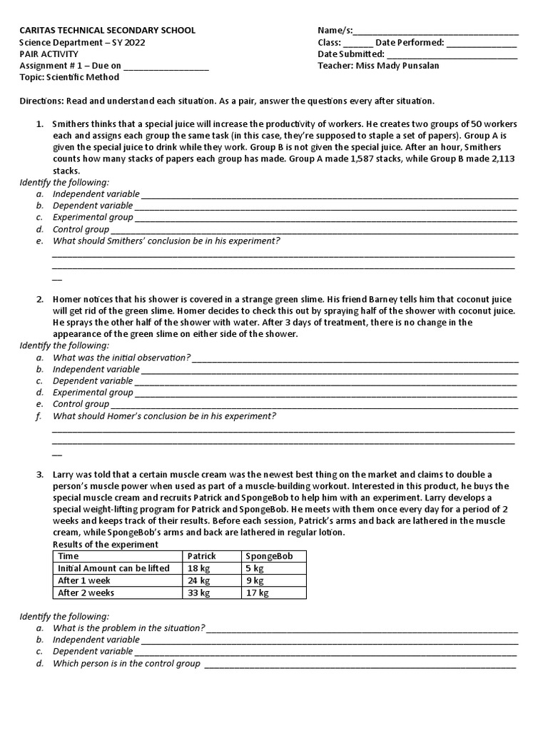 Assignment #1 Identifying Variables | PDF | Experiment | Methodology