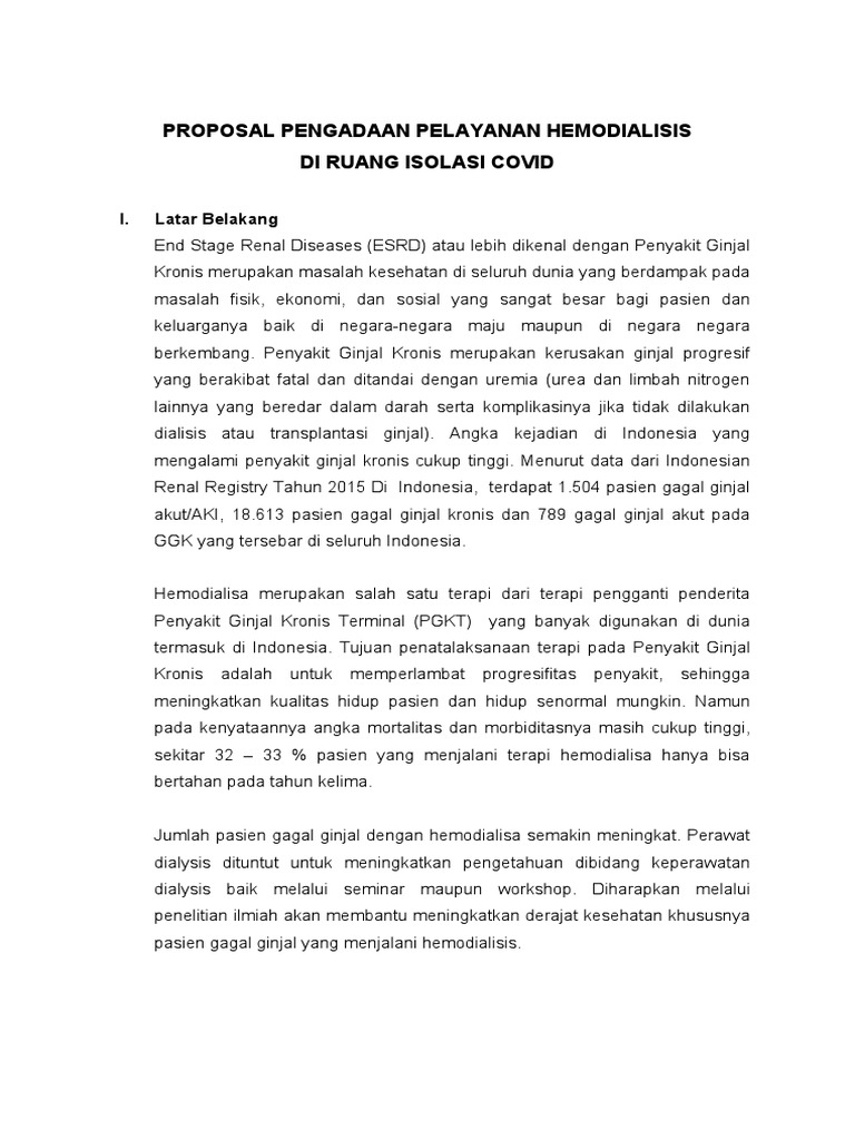PROPOSAL Pengadaan Ruang HD Di Isolasi Seruni | PDF | Pengembangan Diri | Kesehatan Holistik