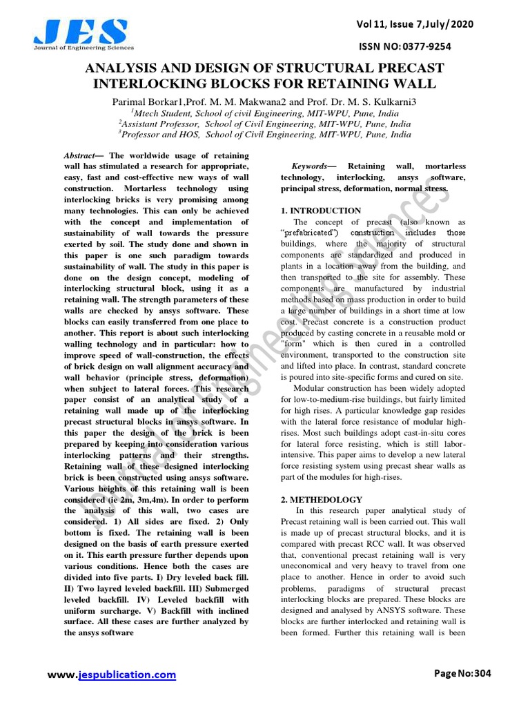 Analysis and Design of Structural Precast Interlocking Blocks For ...