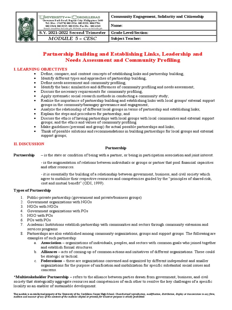 Partnership Building and Establishing Links, Leadership and Needs ...