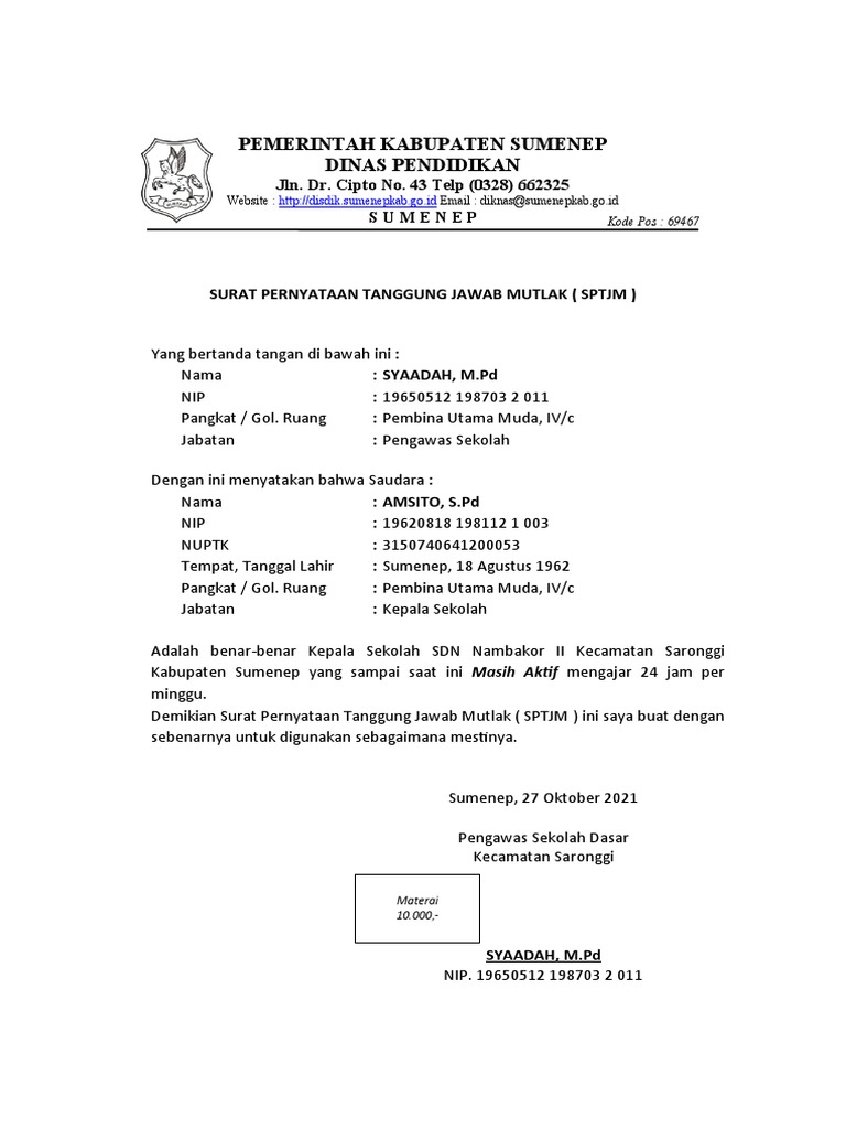 Surat Keterangan SPTJM | PDF