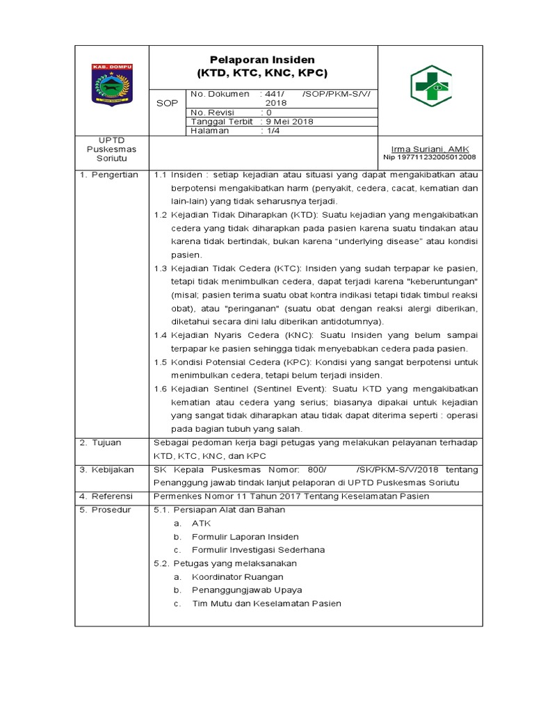 Pelaporan Insiden (KTD, KTC, KNC, KPC) | PDF