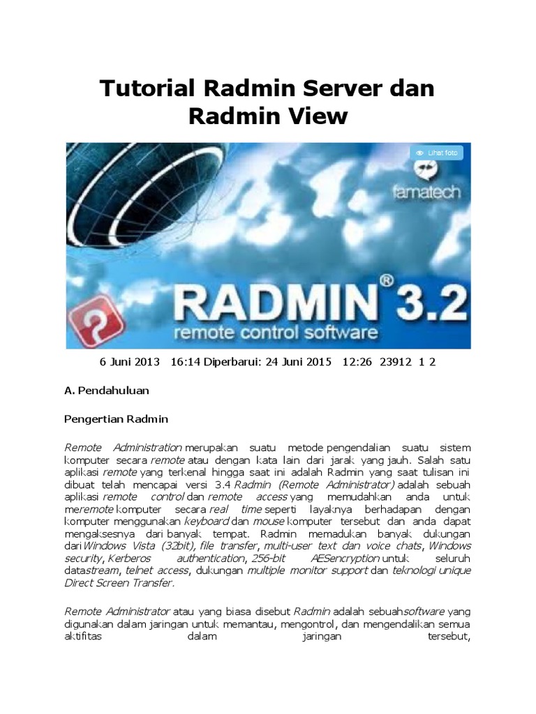 Tutorial Radmin Server Dan Radmin View | PDF