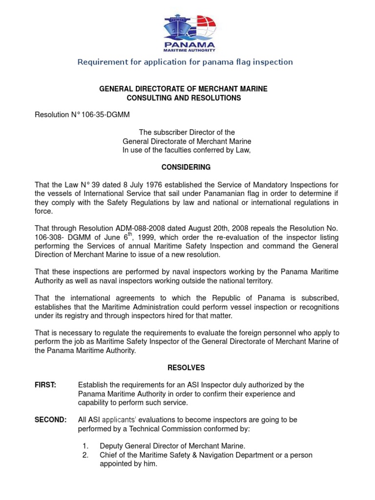 Requirement For Application For Panama Flag Inspection | PDF | United ...