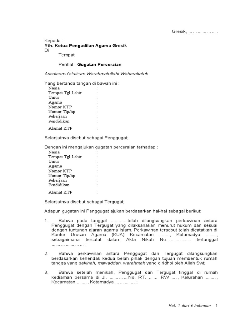 Contoh Gugatan Cerai Gugat Hadhanah | PDF | Hukum
