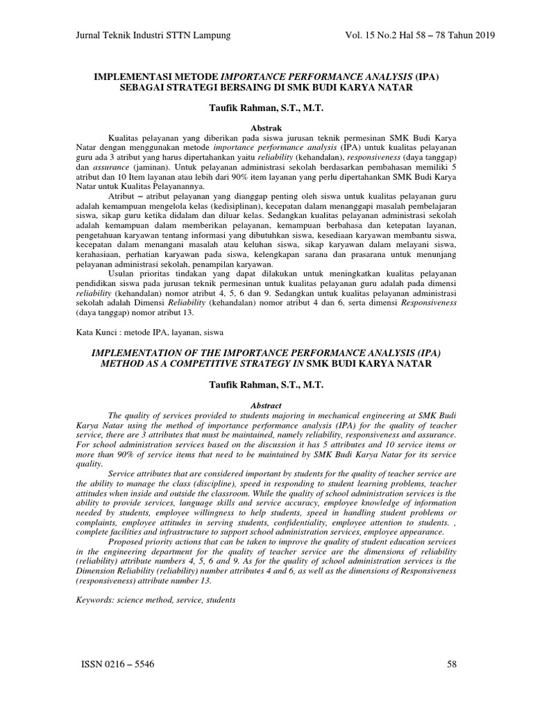 Implementasi Metode Importance Performance Analysis (Ipa) Sebagai ...