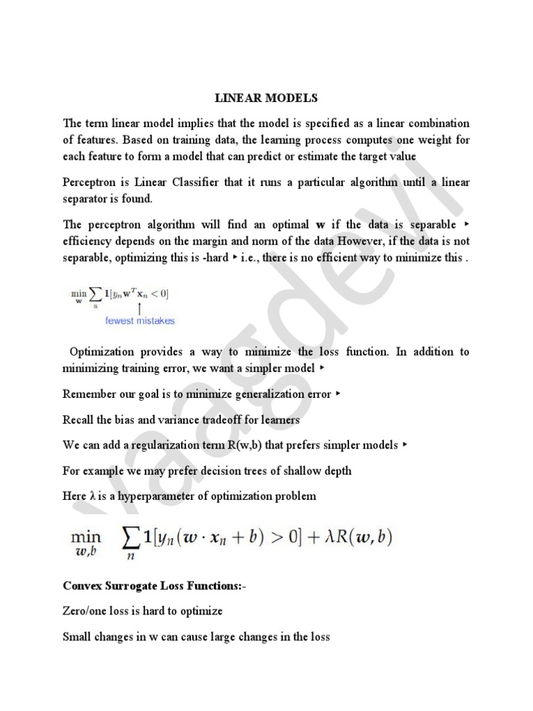 Linear Models (Unit II) Chapter III 1 | PDF | Mathematical Optimization | Statistical Classification