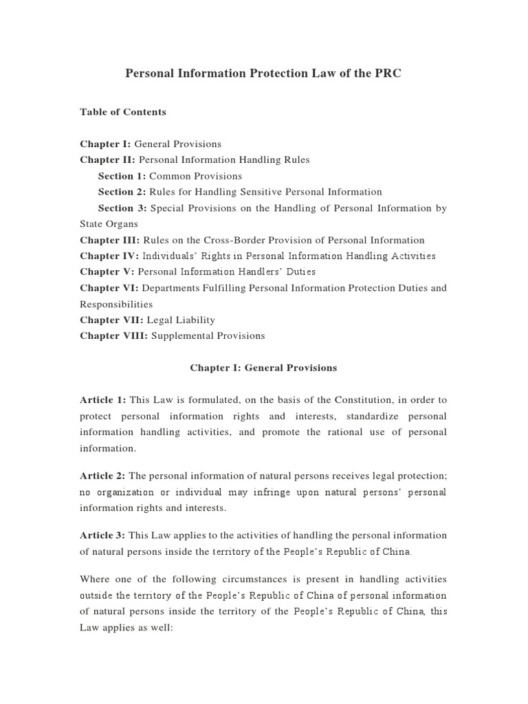 Personal Information Protection Law (PIPL) of The PRC - en & CN | PDF ...