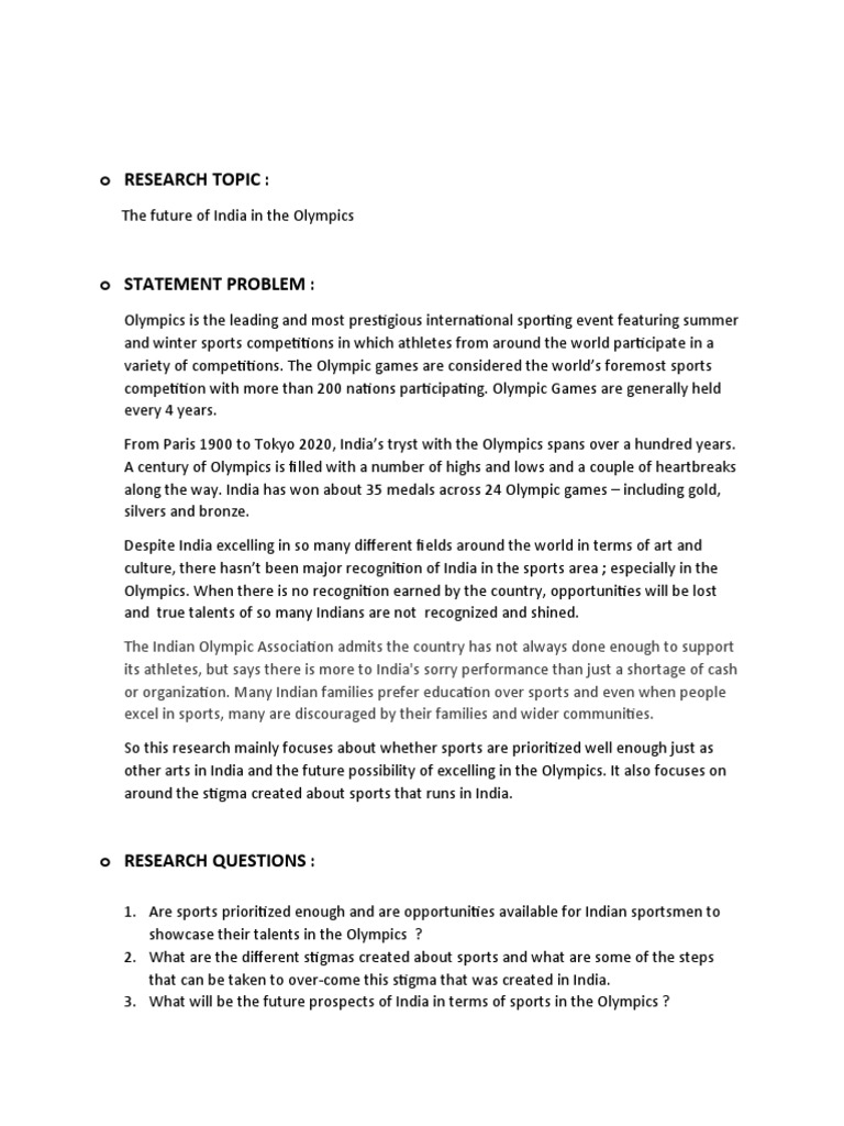 Research Assignment 1 | PDF | Olympic Games | Sports