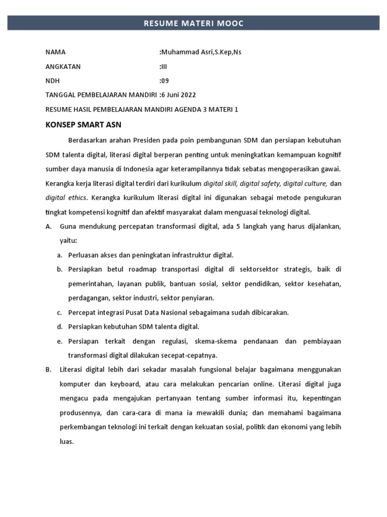 Resume Materi Mooc Harian Smart Asn | PDF