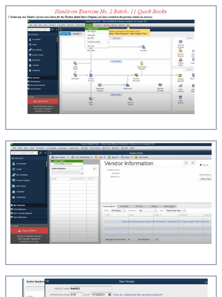 QuickBooks Exercise: Vendors & Items | PDF | Finance & Money Management
