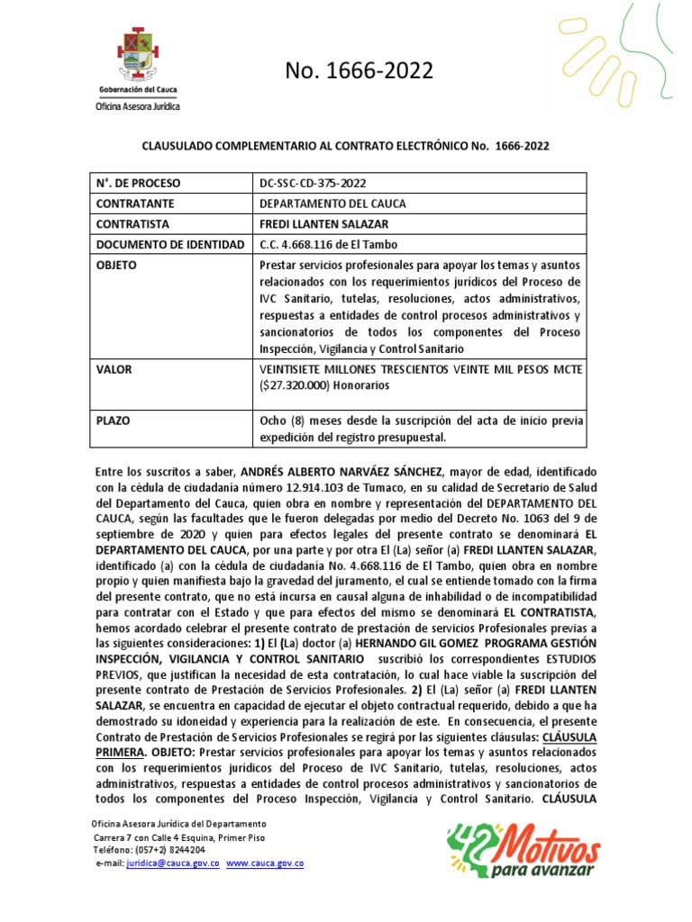 Clausulado Complementario Contrato 1666-2022 | PDF | Multa (pena) | Etica Aplicada