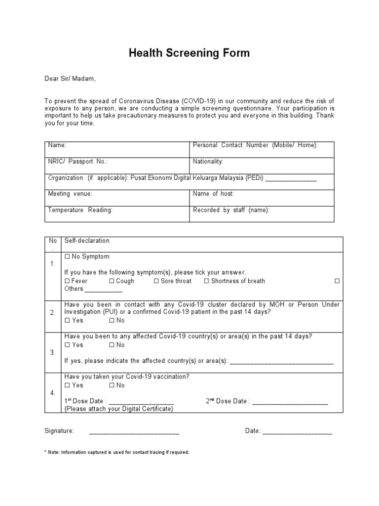 Health Declaration Form PEDi | PDF | Health Sciences | Immunology