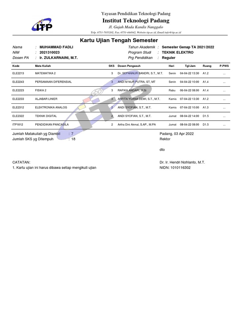 Kartu Ujian UTS | PDF
