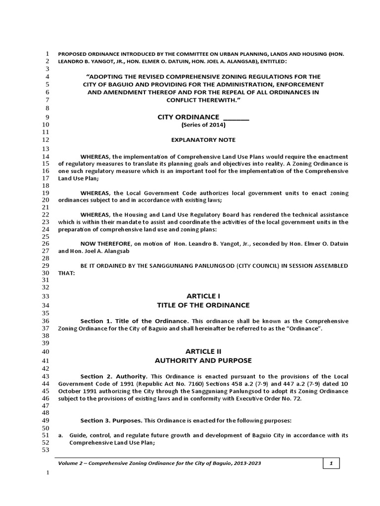 Baguio City Comprehensive Zoning Ordinance | PDF | Zoning