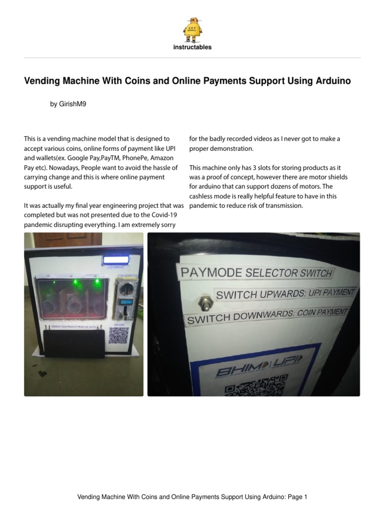 Vending Machine With Coins and Online Payments Support Using Arduino | Download Free PDF ...