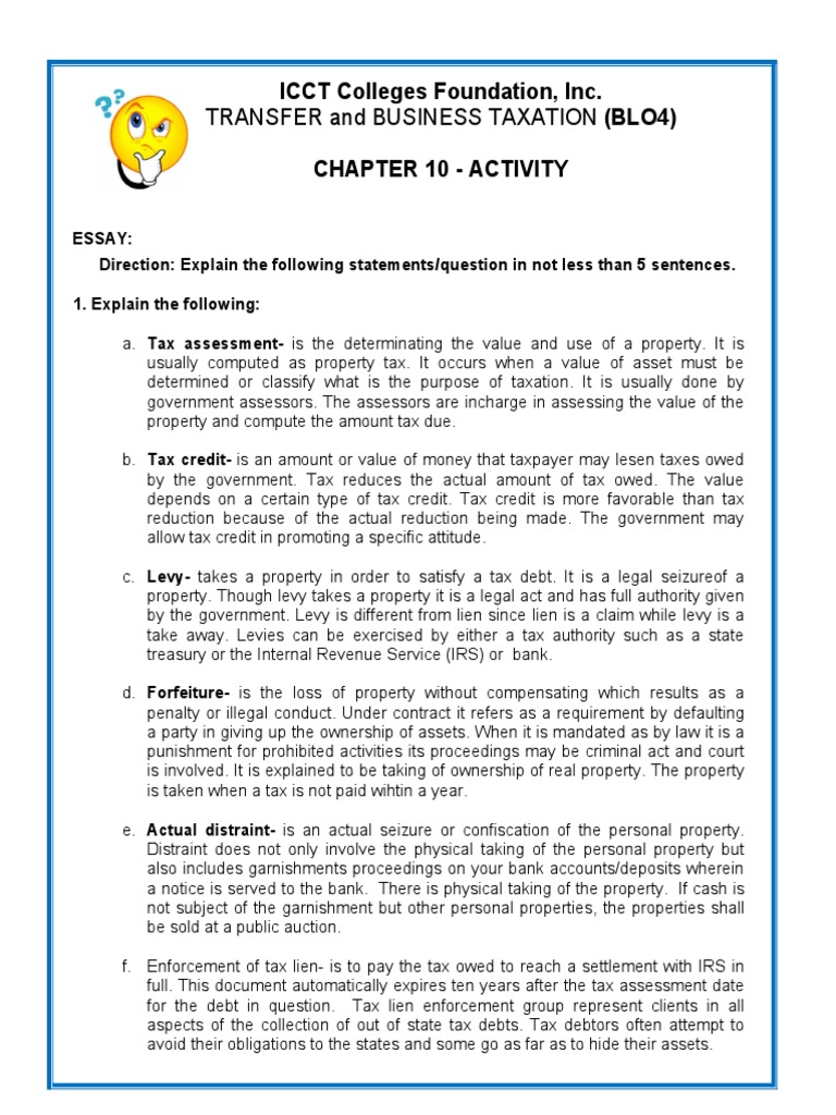 Transfer and Business Taxation: ICCT Colleges Foundation, Inc. (BLO4 ...