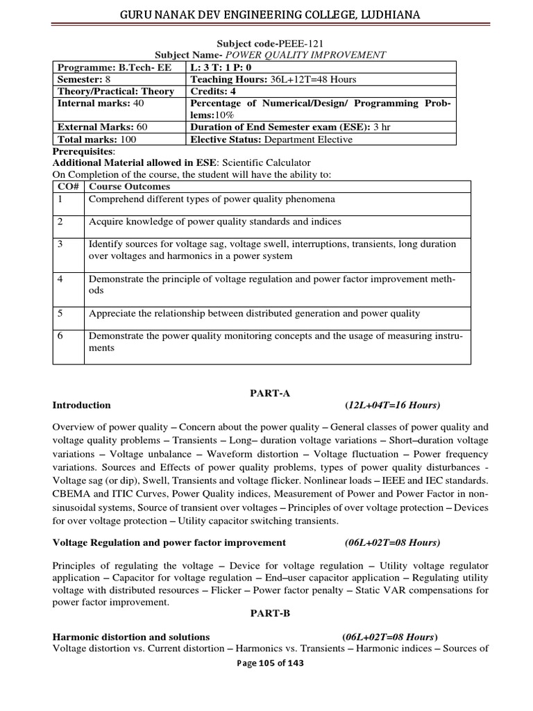 Subject Code-Subject Name - Power Quality Improvement Programme: B.Tech ...