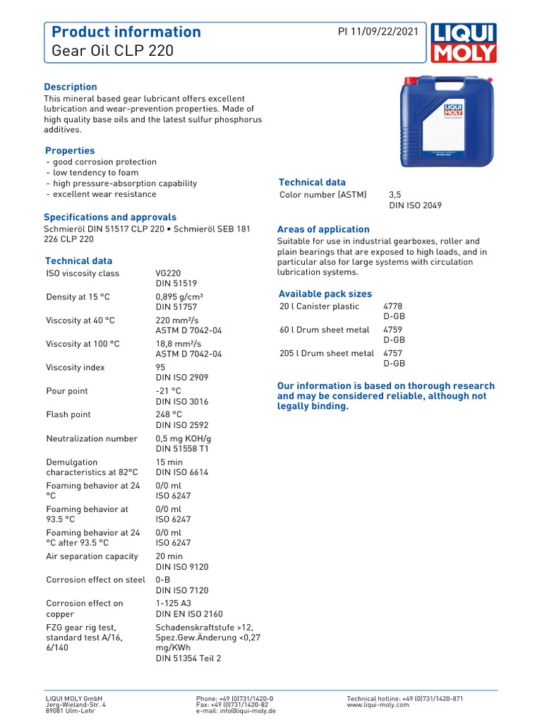 Gear Oil CLP 220-11-En - GB | PDF | Corrosion | Mechanical Engineering