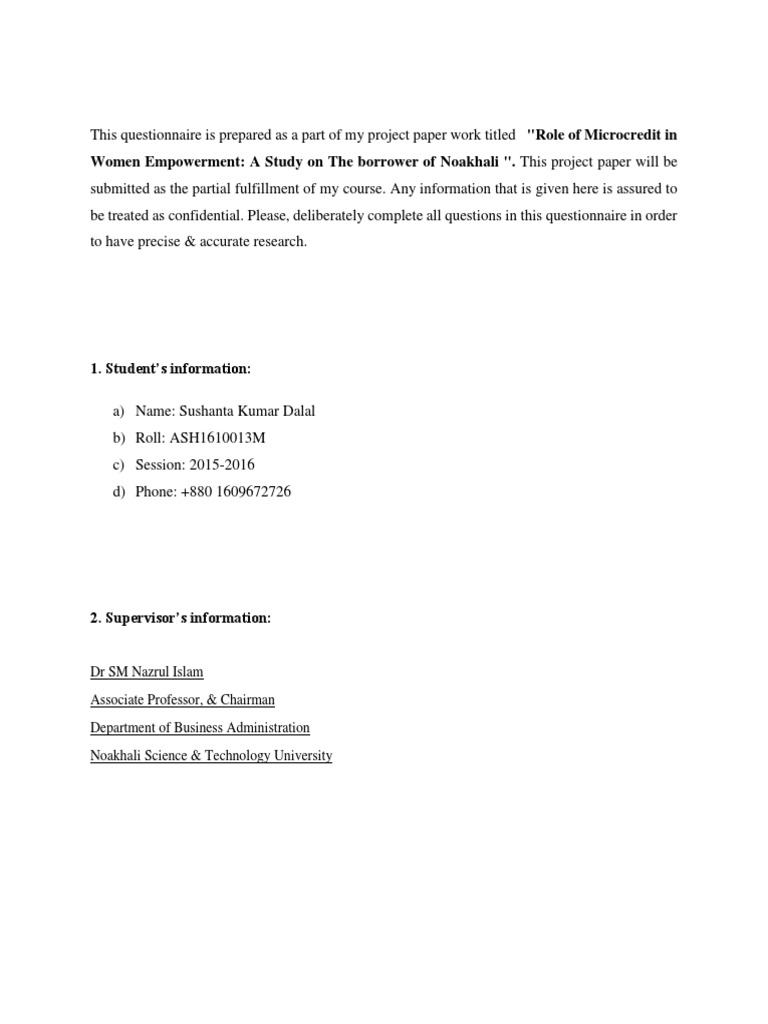 QUESTIONNAIRE | PDF | Microfinance | Economies