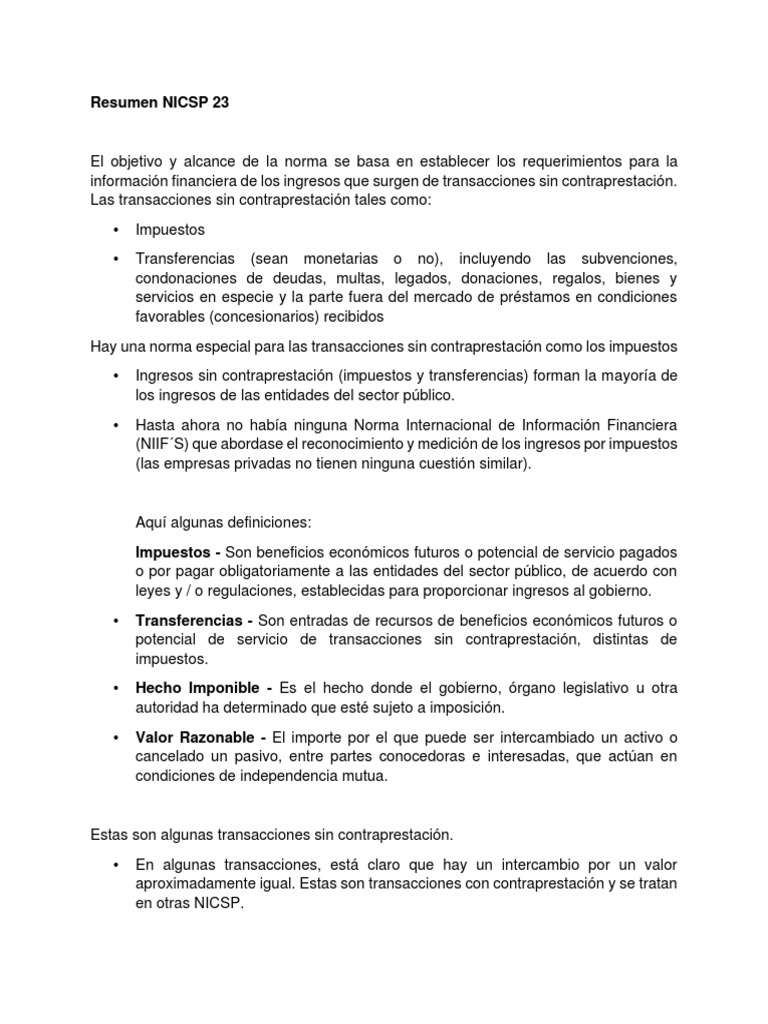 Resumen y Cuestionario NICSP 23 | PDF | Impuestos | Contabilidad
