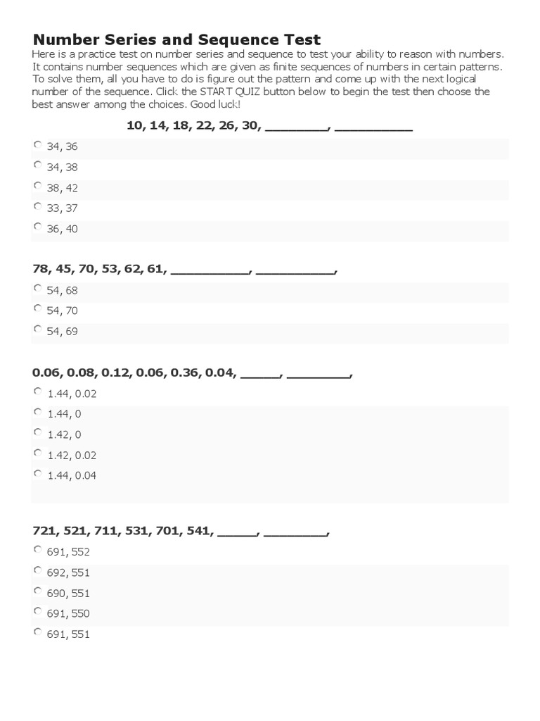 Number Series and Sequence Test | PDF | Mathematics | Mathematical Concepts