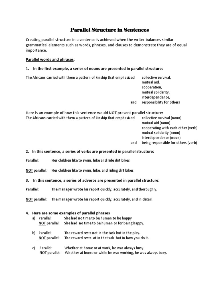 Parallel Structure in Sentences | PDF | Sentence (Linguistics) | Phrase