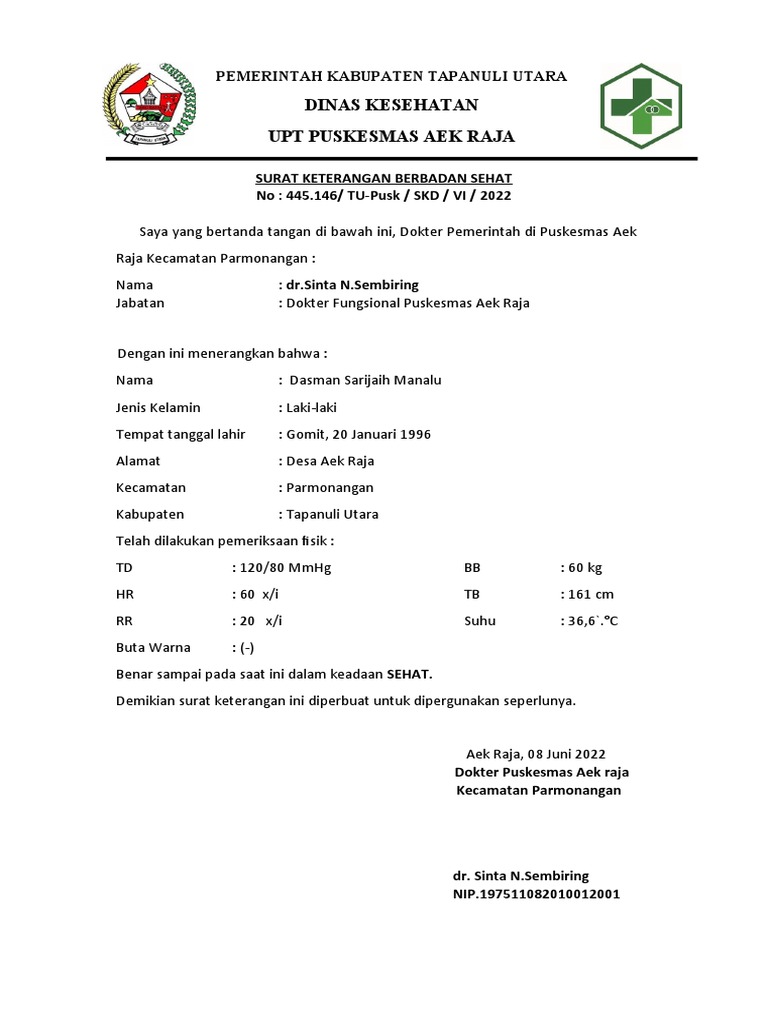 Surat Keterangan Berbadan Sehat | PDF
