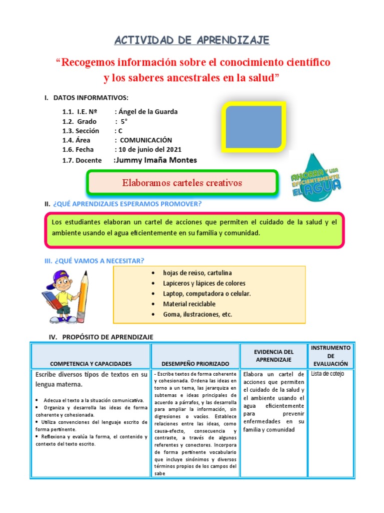 DIA 4 SESION DE APRENDIZAJE Comunicacion Carteles | PDF | Evaluación | Aprendizaje