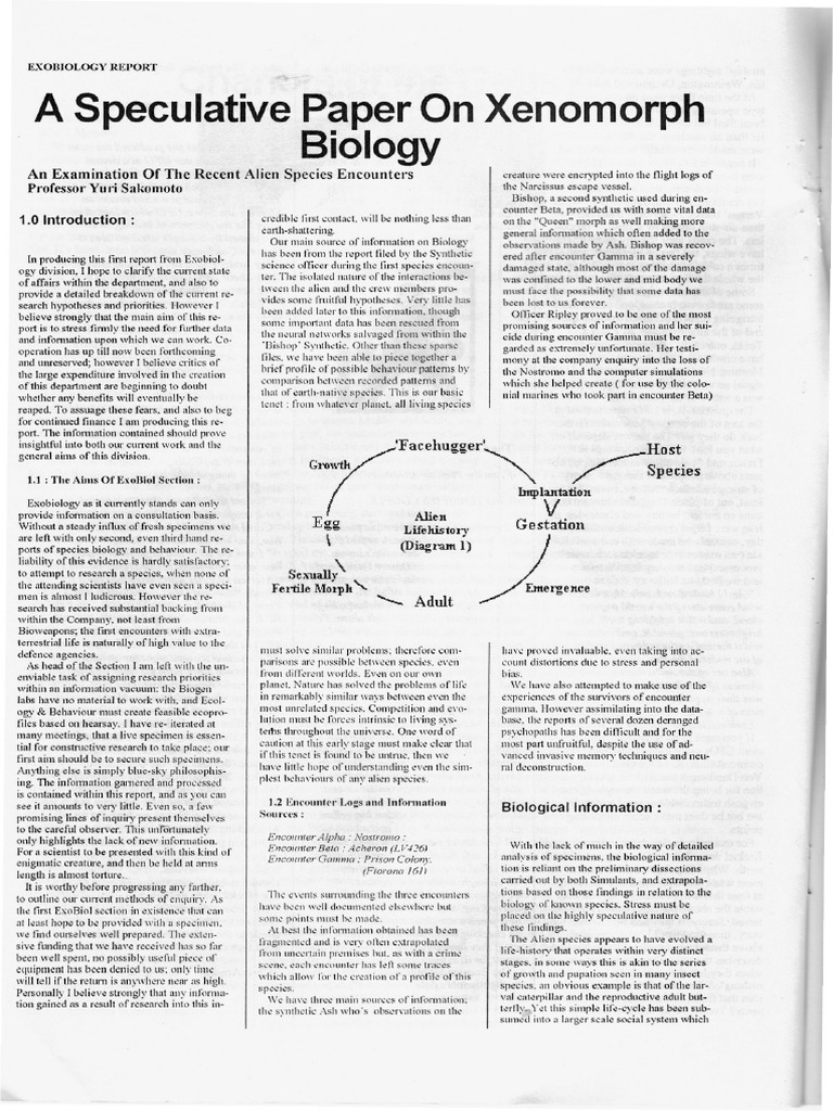 Speculative Paper Xenomorph Biology | PDF