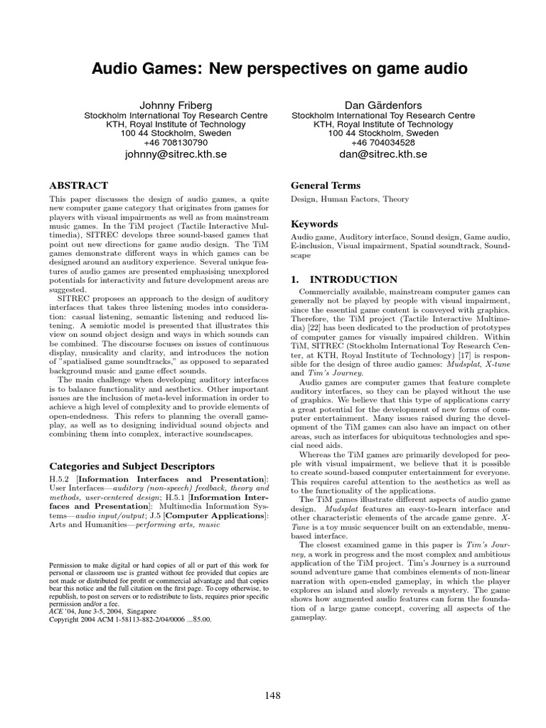 Audio Games-New Perspectives On Game Audio | PDF | Sound | User Interface