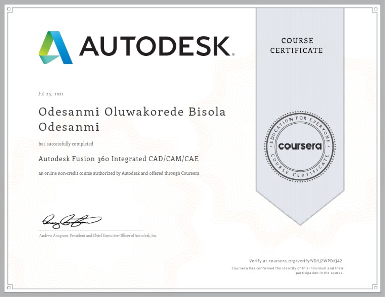 19cf025630 Autodesk Fusion 360 Coursera Certificate | PDF