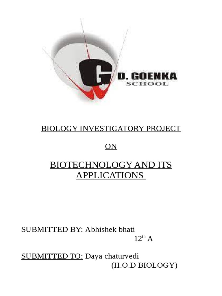 Biotechnology and Its Applications: Biology Investigatory Project ON ...