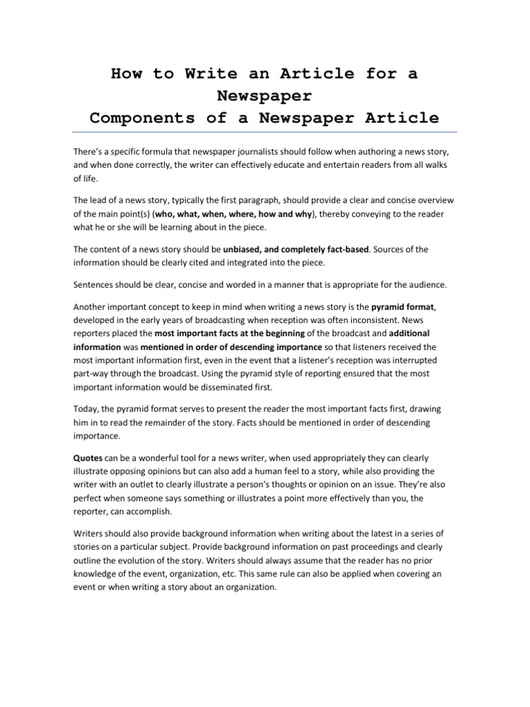 How To Write An Article For A Newspaper | PDF