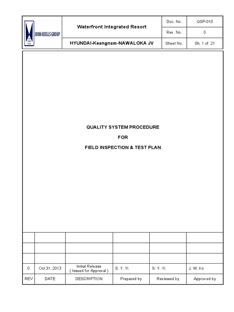 Field Inspection Quality Procedure | PDF | Specification (Technical ...