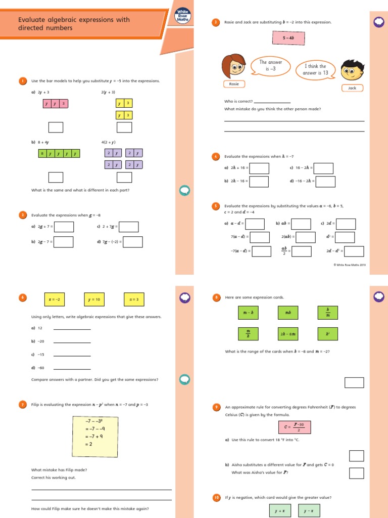 Lesson 1 - Evaluate Algebraic Expressions With Directed Numbers | PDF ...