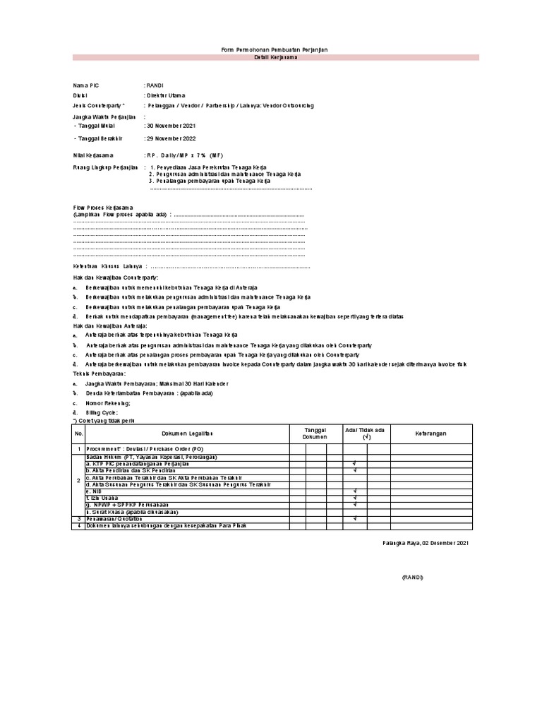 TAB - Checklist Detail Kerjasama Dan Legalitas | PDF