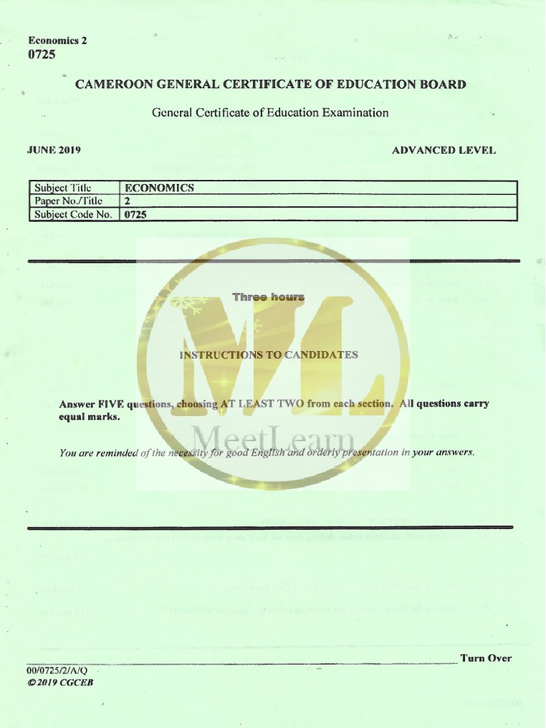 0725 Economics Paper 2 GCE Advanced Level Paper Two 2019 | PDF