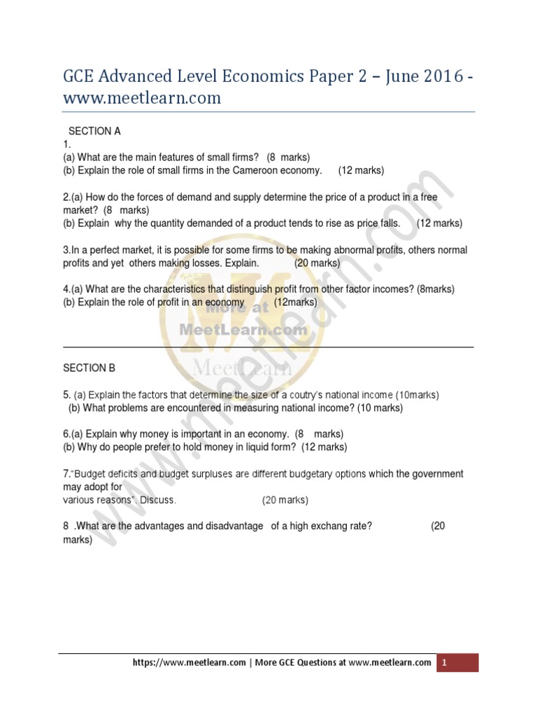 GCE A-Level Economics Paper 2 2016 | PDF