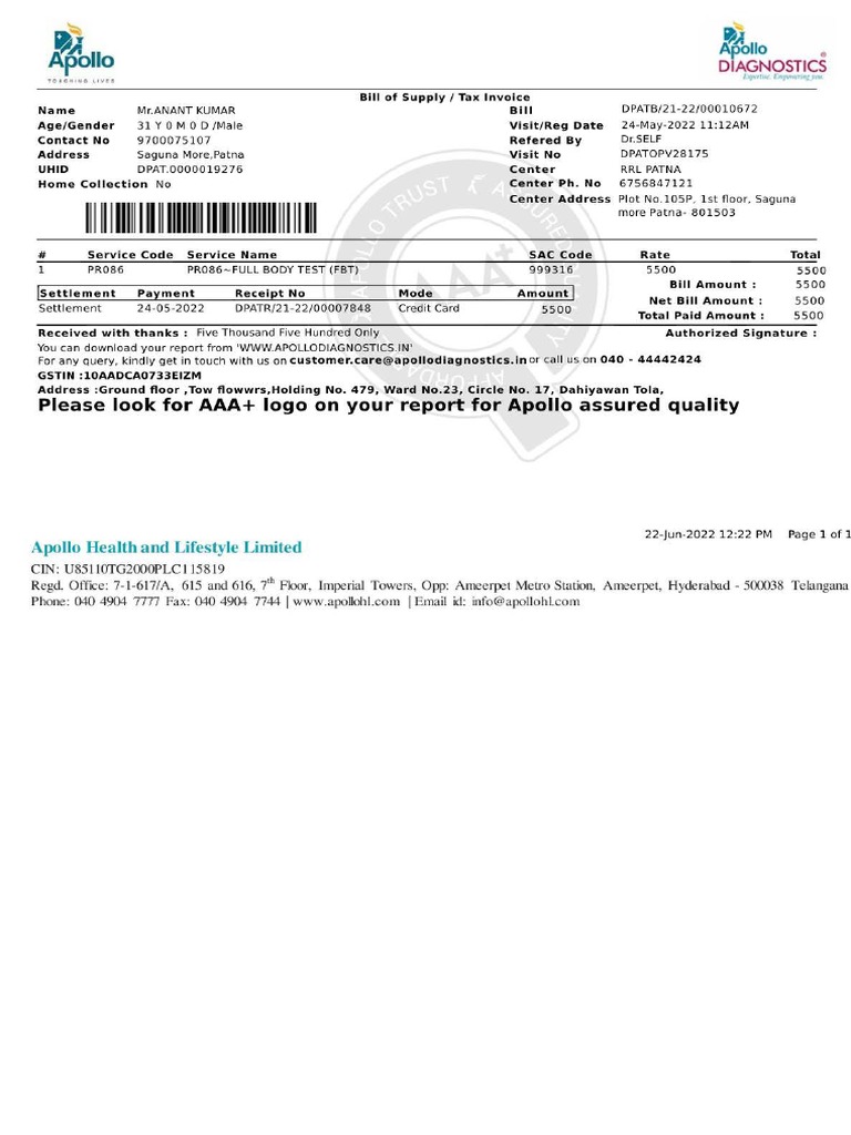 Patient Receipt | PDF