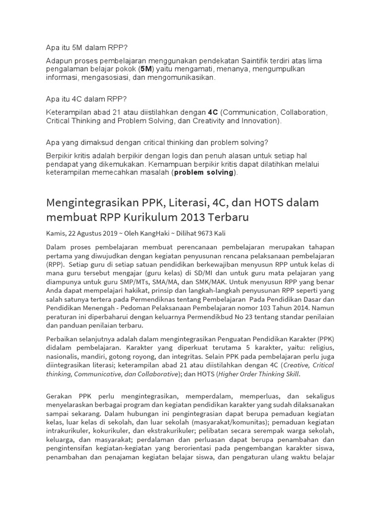 Apa Itu 5M Dalam RPP | PDF
