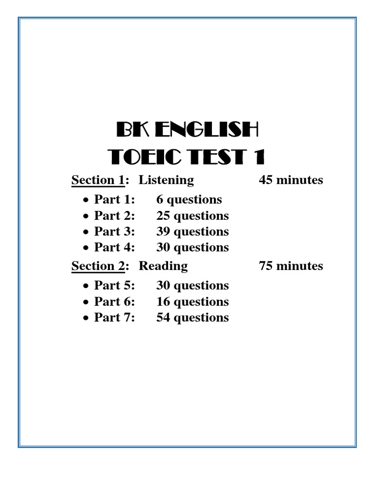 BK English Toeic Test 1 | PDF | Standardized Tests | Qualifications