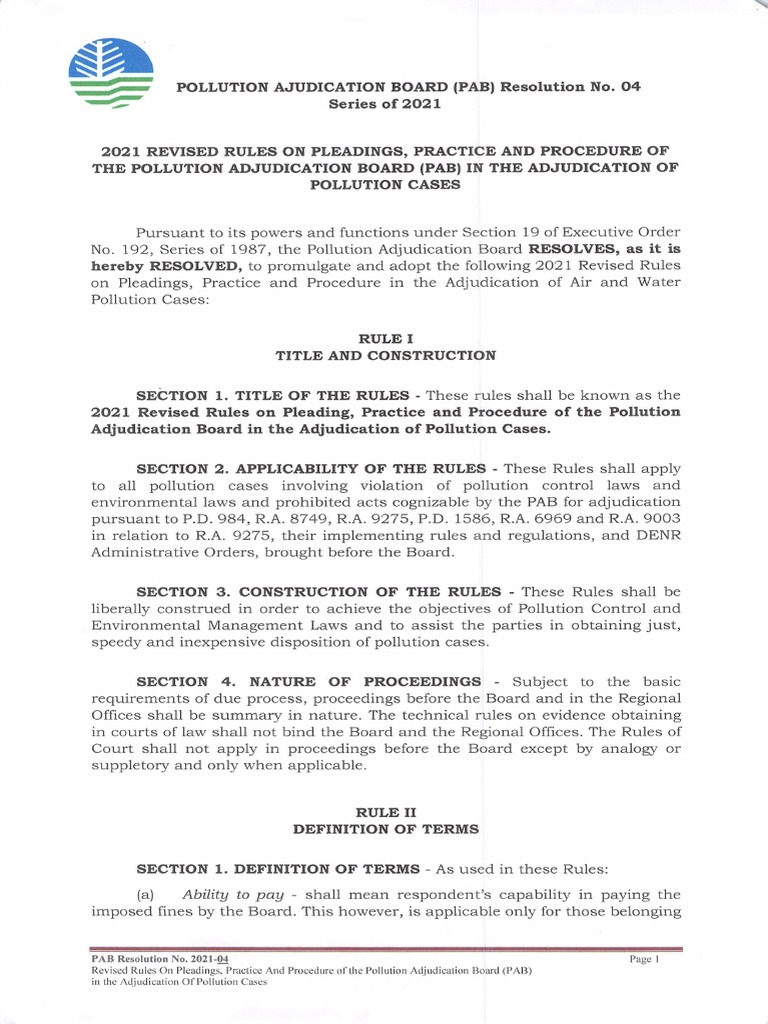 2021 Revised Rules On Pleadings Practice and Procedure of The Pollution ...