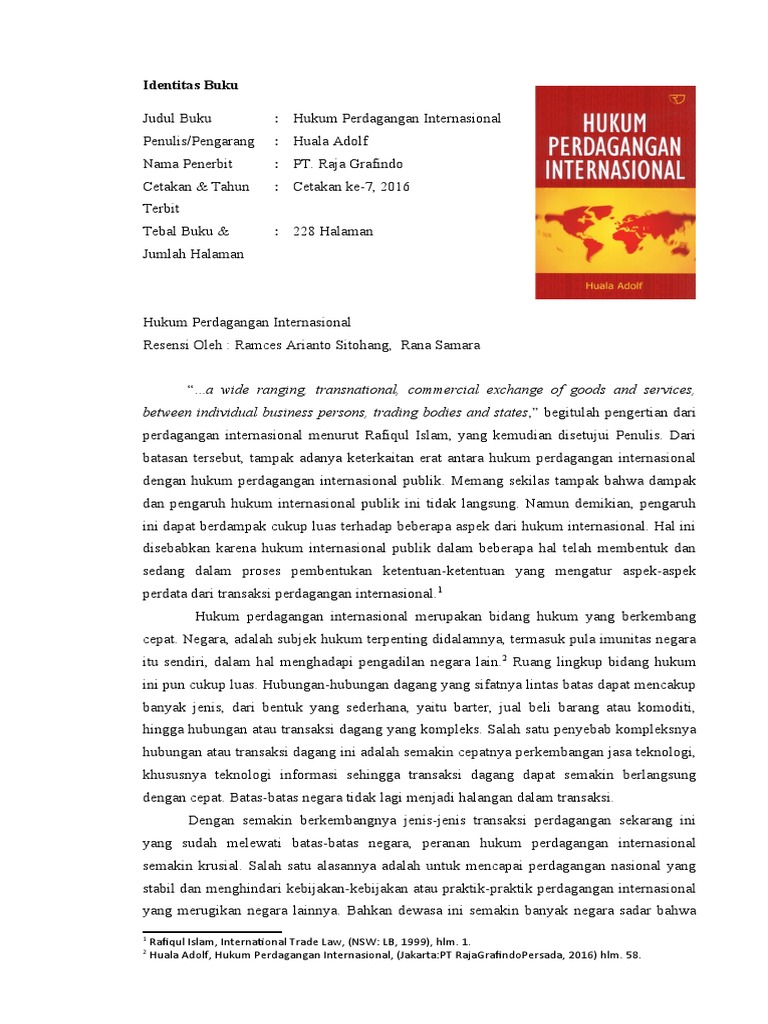 Resensi Buku HUKUM PERDAGANGAN INTERNASIONAL - DIVISI RISET KRD. | PDF