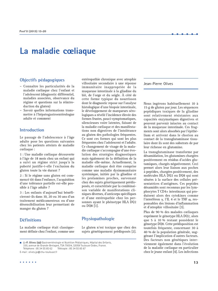 Maladie cœliaque : diagnostic et enjeux | PDF | Maladie cœliaque | Gluten