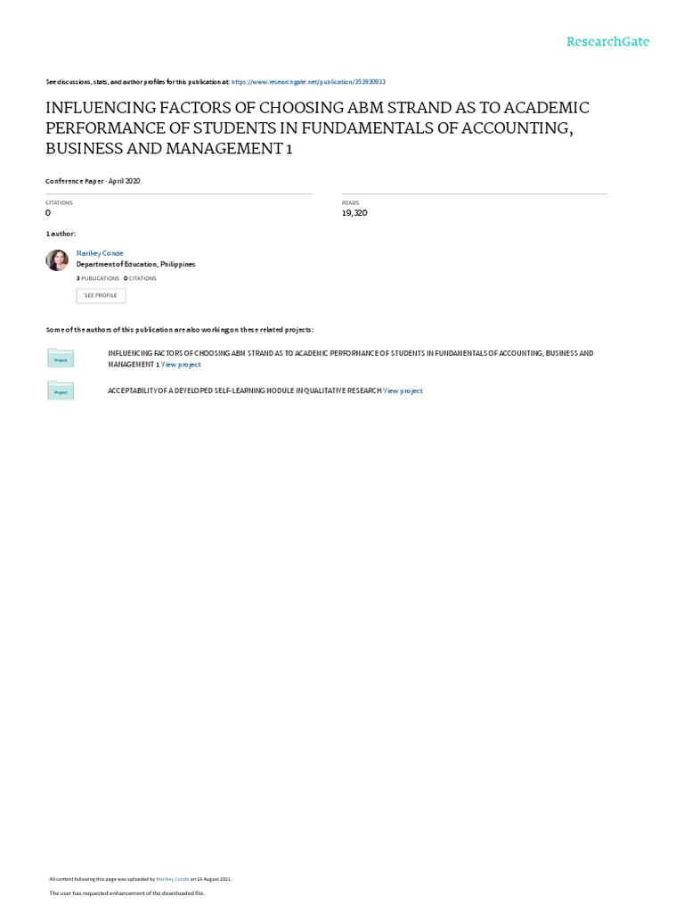 Influencing Factors of Choosing Abm Strand As To Academic Performance ...