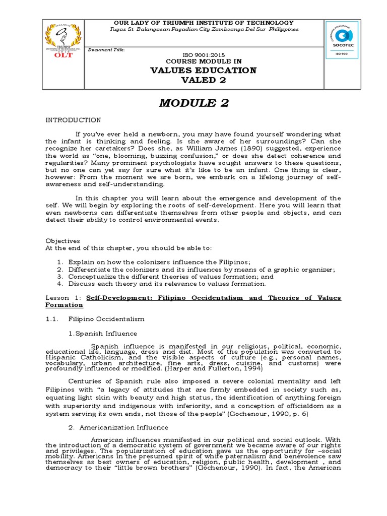 Values Education Valed 2 Course Module In Pdf Cognitive